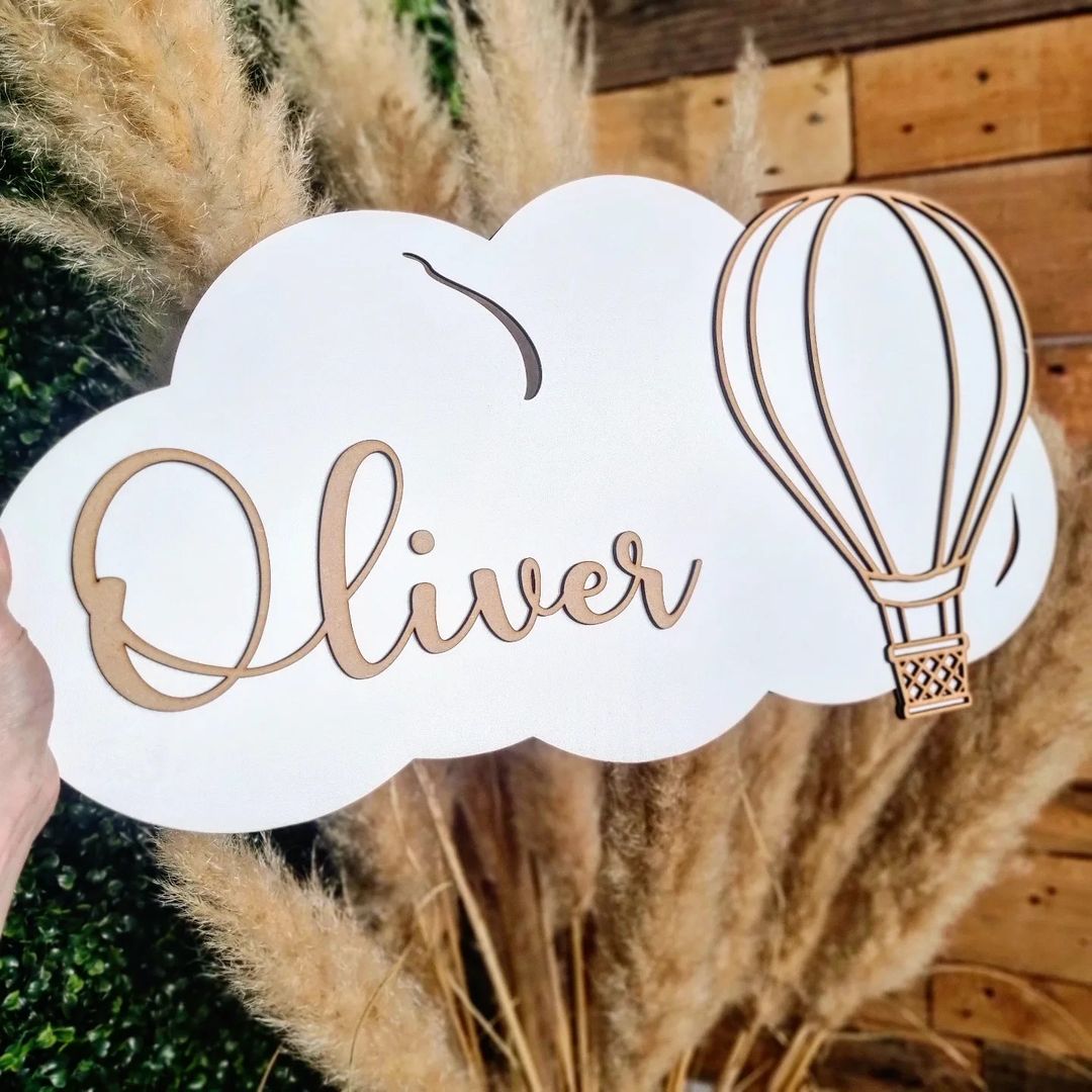 Personalised Hot Air Balloon/Cloud Nursery Sign – The Little Red Hut